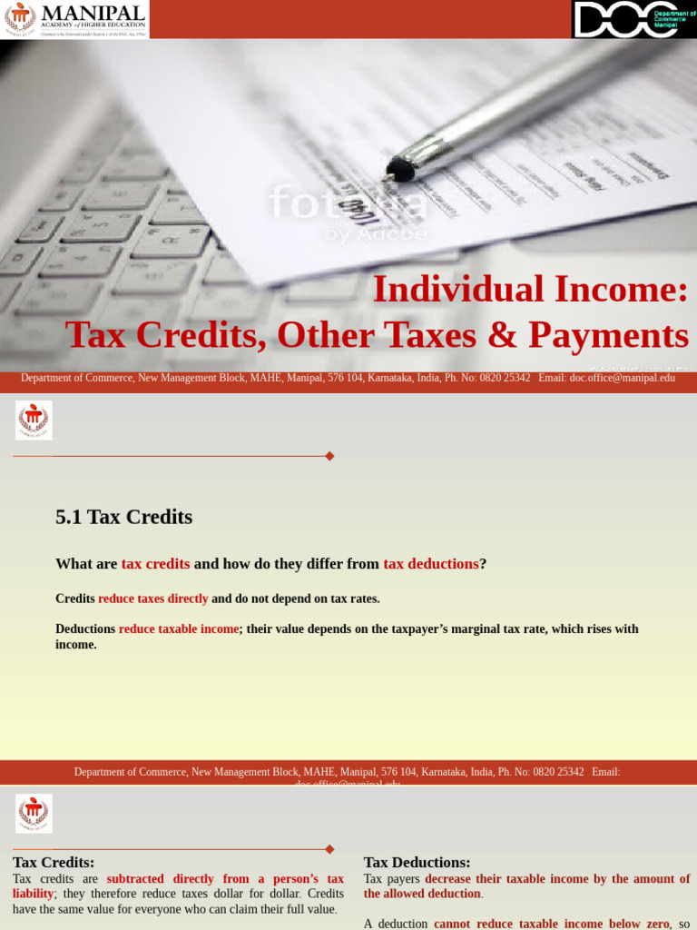 Understanding Tax Credits and Deductions | PDF | Alternative Minimum ...