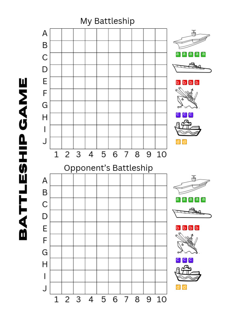 Battleship Game Printable Worksheet | PDF