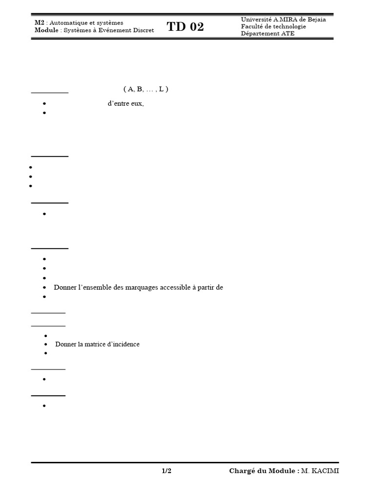 Réseau de Pétri: Exercice 01: Soit Les Réseaux (A, B,, L) Dans La Fig.1 | PDF