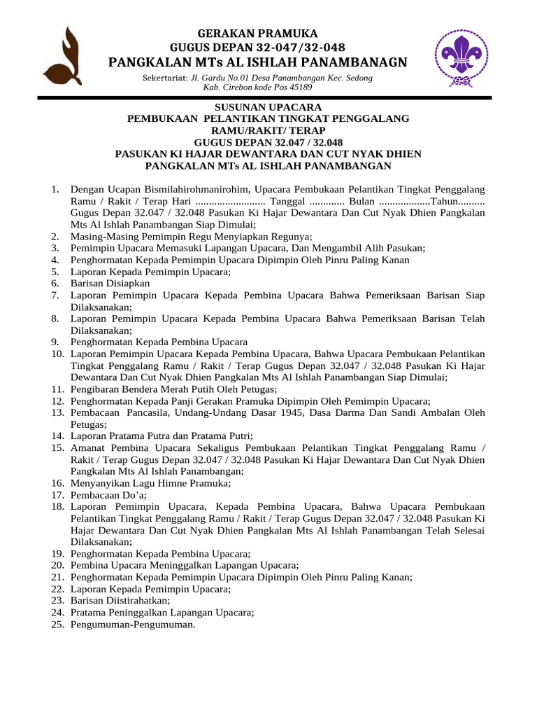 Susunan Upacara Kenaikan Tingkat Ramu, Rakit Dan Terap | PDF