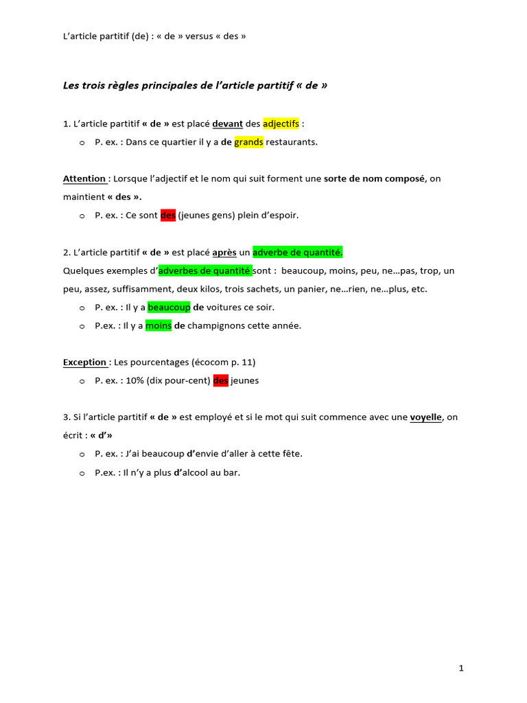 théorie + ex. des vs. de | PDF