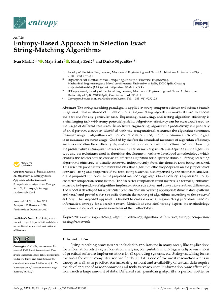 Entropy Based Approach In Selection Exact String Matching Algorithms