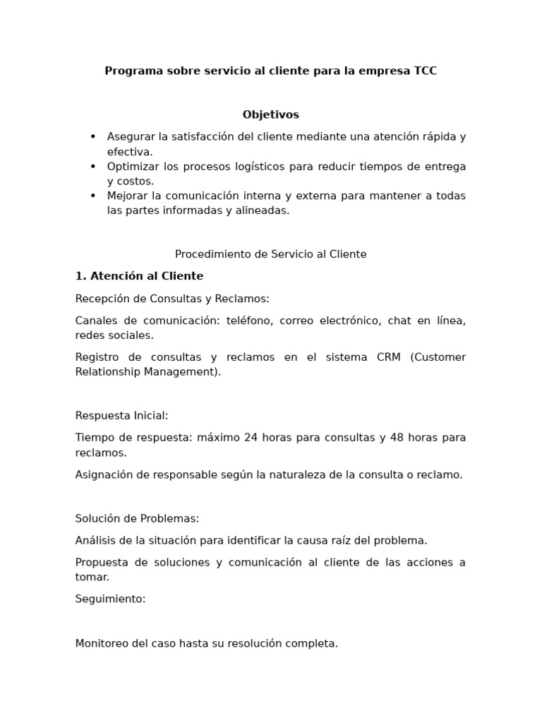 Programa de Servicio Al Cliente 2 | PDF