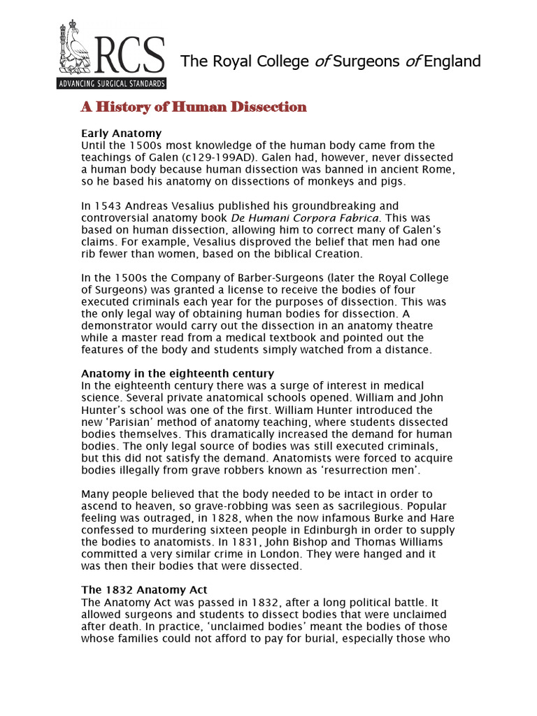 Human Dissection Factsheet | PDF