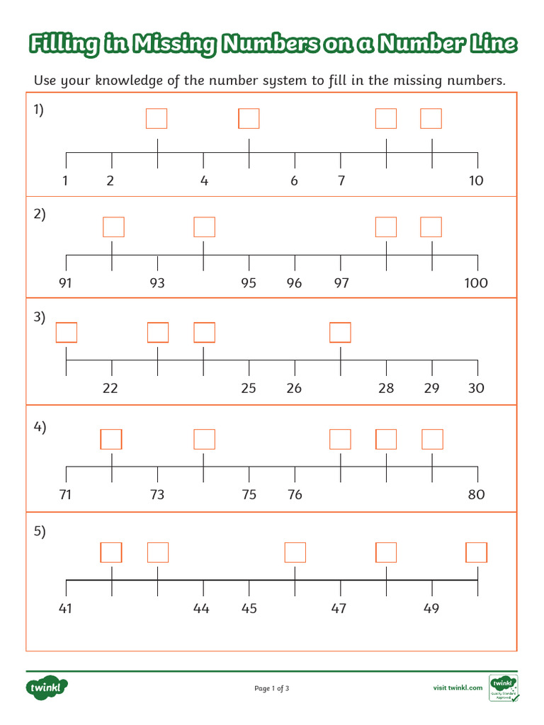 T He 065 Filling in Missing Numbers On A Number Line Worksheet | PDF