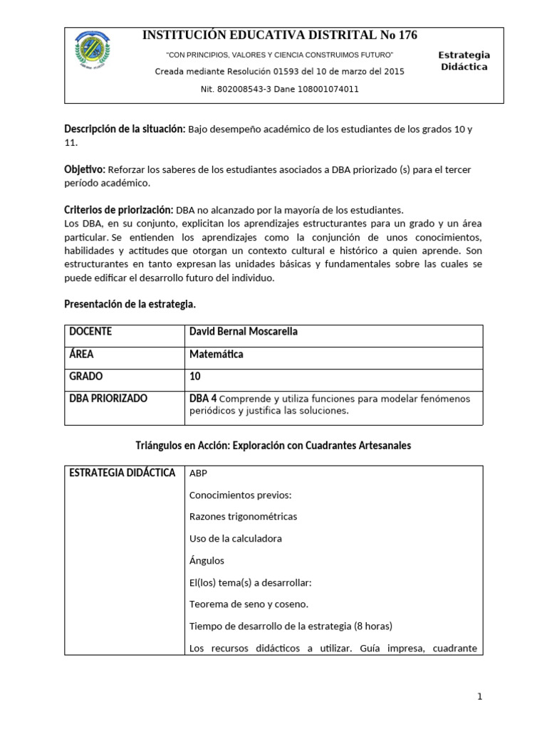 FORMATO - PARA - ESTRATEGIAS (10 Matematicas | PDF