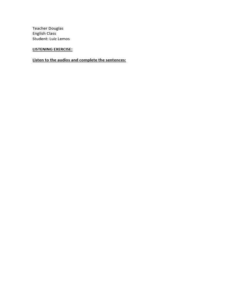 Listening Exercise for English Class | PDF | Travel | Language Arts ...