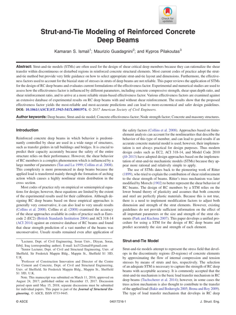 Strut-and-Tie Modeling of Reinforced Concrete Deep Beams | PDF