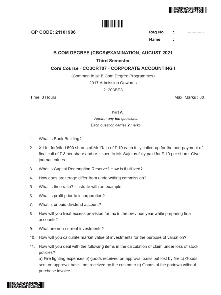 2021 Sem3 BCom | PDF