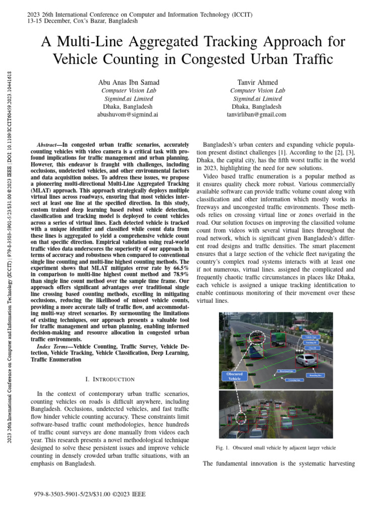 A Multi-Line Aggregated Tracking Approach For Vehicle Counting in Congested Urban Traffic | PDF