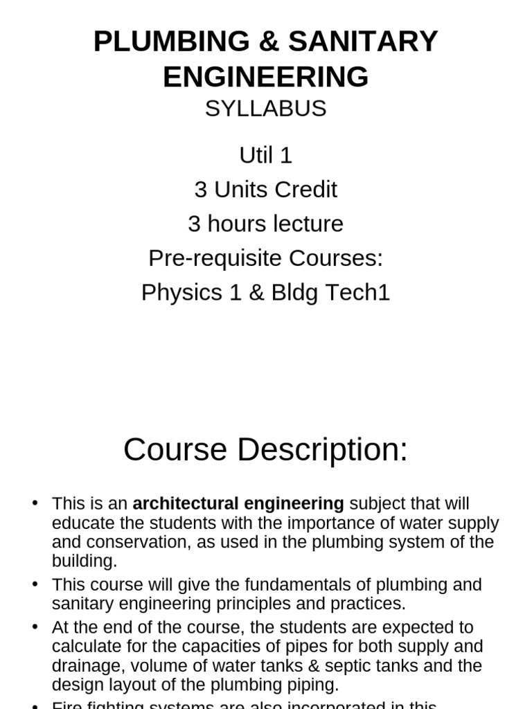 Syllabus - Plumbing & Sanitary Engineering | PDF