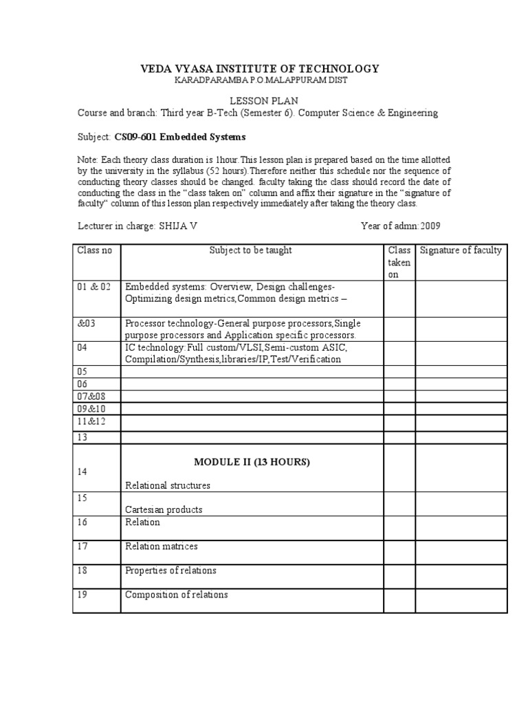 Embedded Systems Lesson Plan | PDF | Discrete Mathematics | Group ...