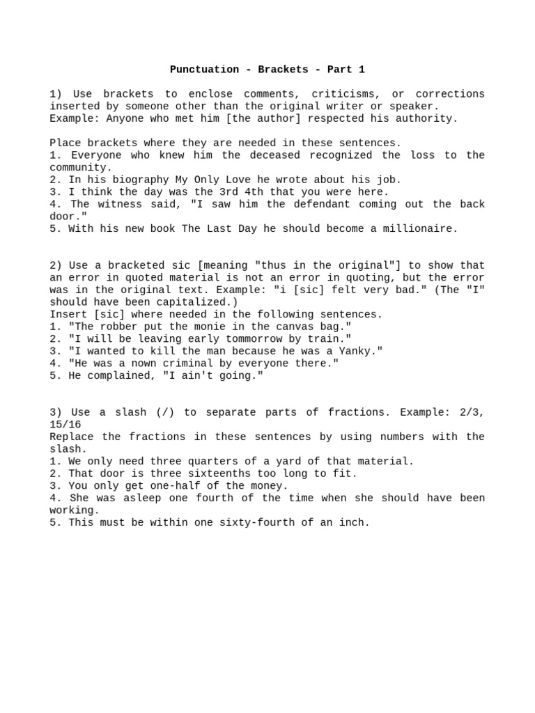 Punctuation - Brackets - Part 1 | PDF