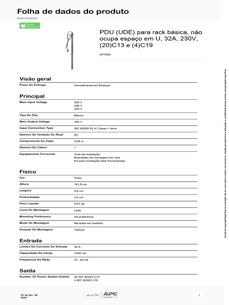 APC - NetShelter Basic Rack PDUs - AP7553 | PDF