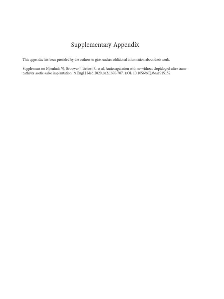 Anticoagulation With or Without Clopidogrel After Transcatherter Aortic-Valve Implantation ...