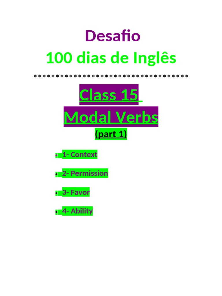 Desafio Class 15 - Modal Verbs (Part 1) | PDF