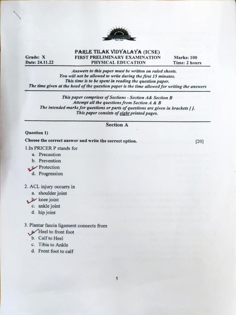 Revised Mcq S Answers Of Parle Tilak First Prelim Pdf