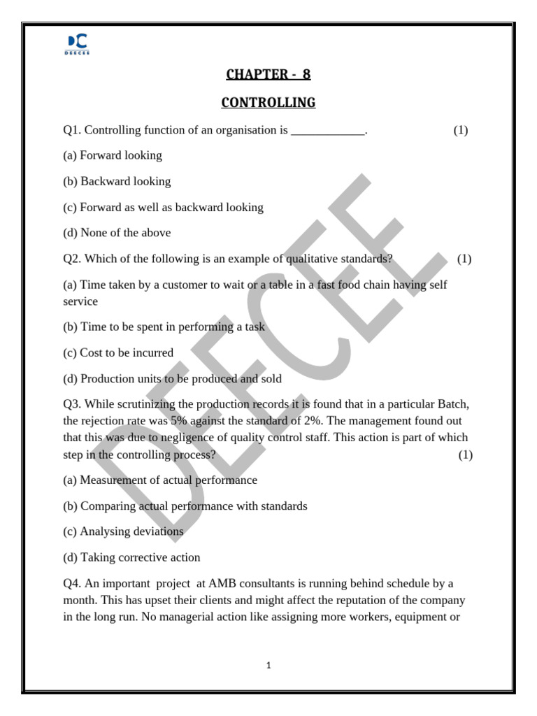 CH 8 Controlling | PDF | Goal | Career & Growth