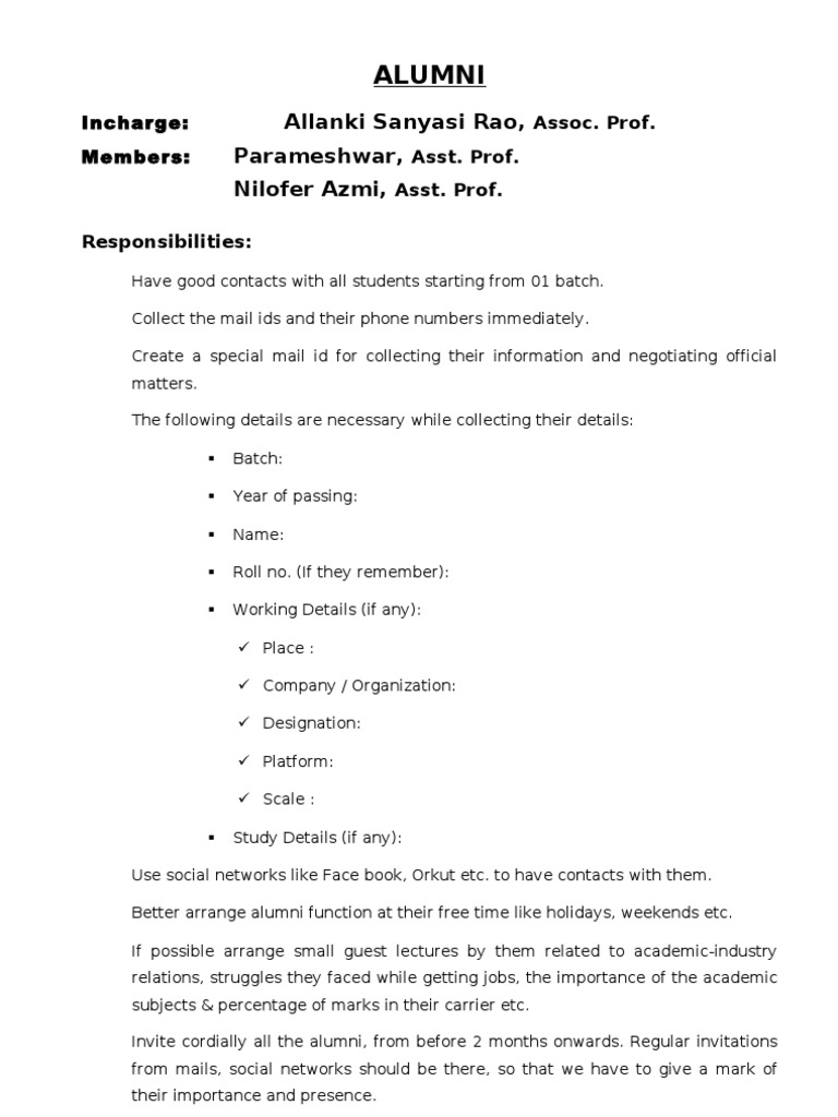 Alumni Engagement and Activities Plan | PDF | Lecture | Curriculum