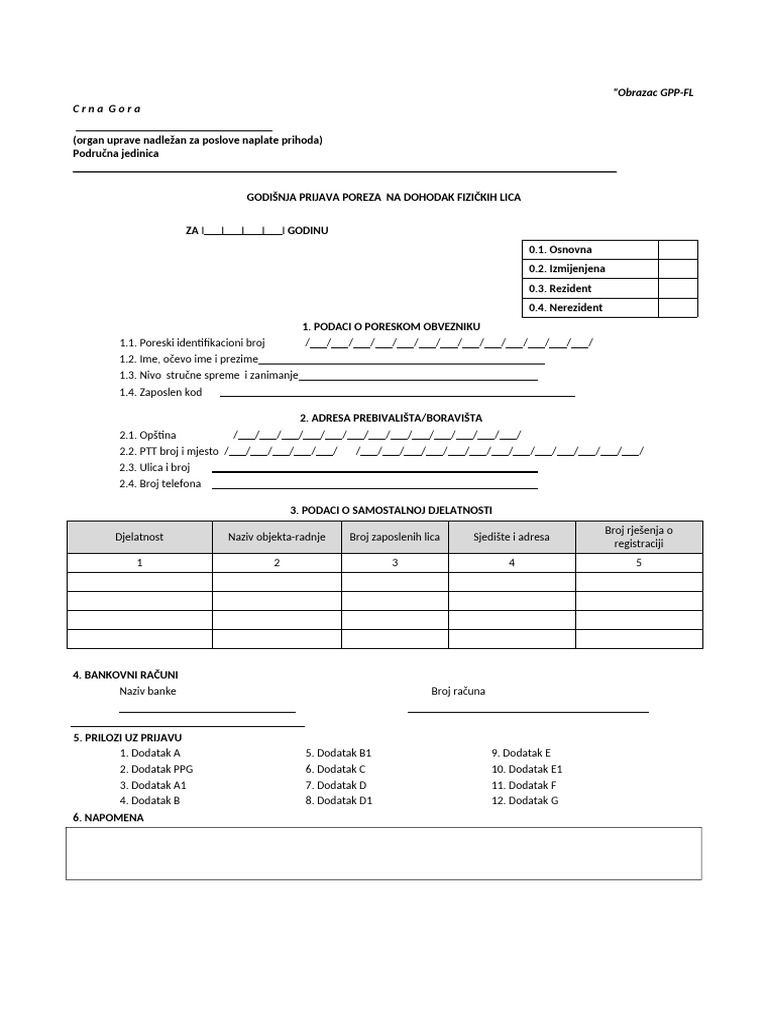 Godišnja Prijava Poreza Na Dohodak Fizičkih Lica | PDF