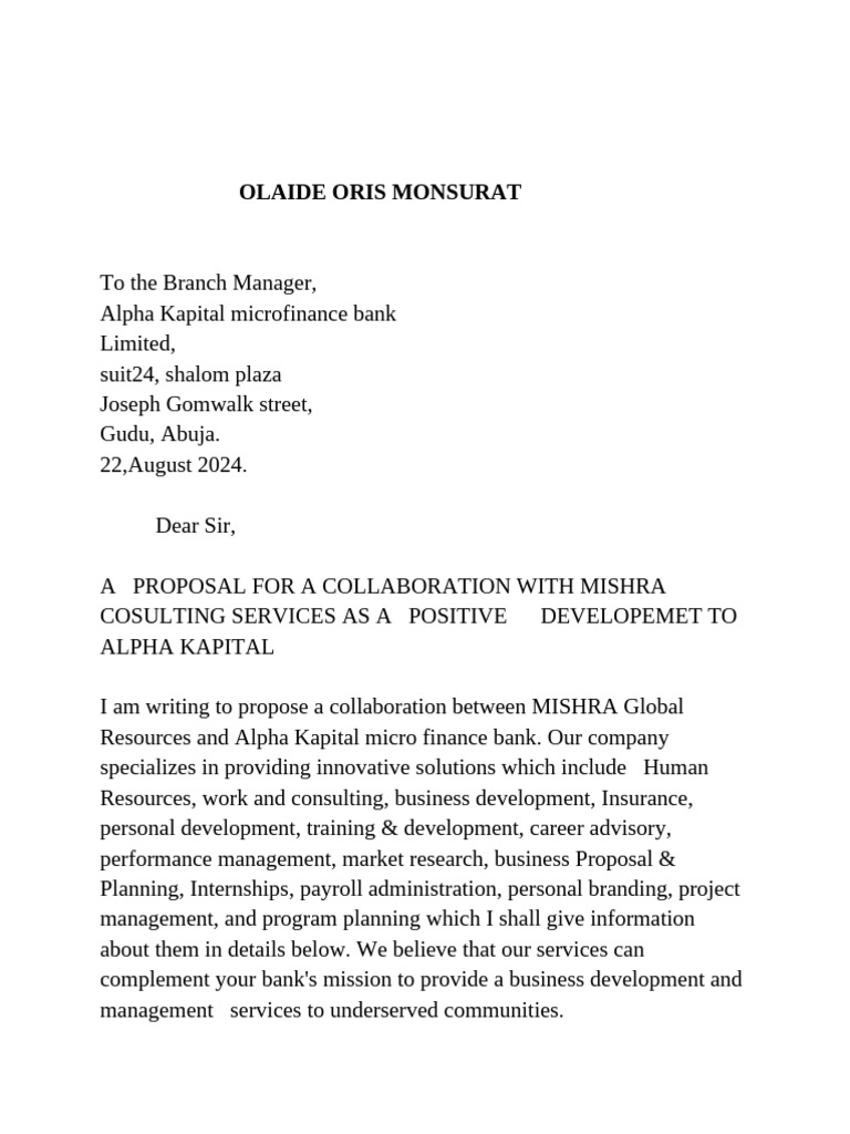 Olaide Proposal Letter | PDF