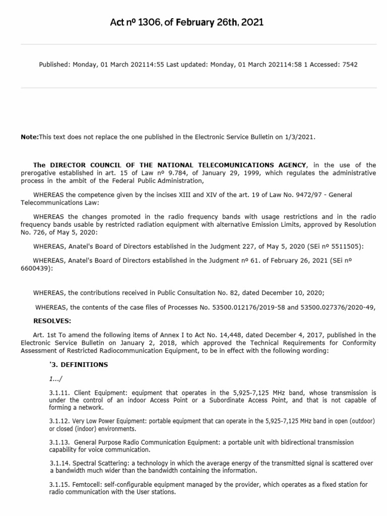 English Anatel Act 1306 | PDF