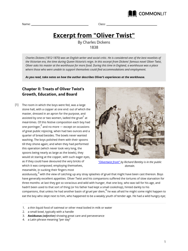 CommonLit - Excerpt From - Oliver Twist | PDF