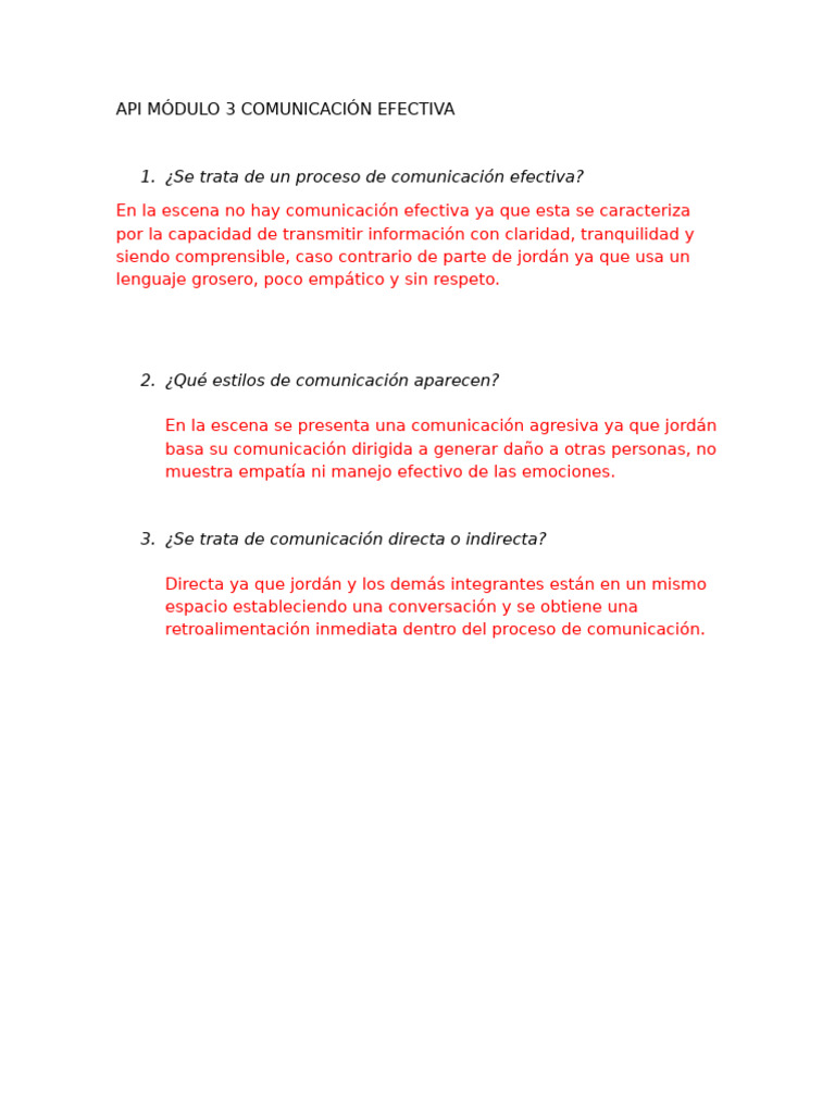 API Módulo 3 Comunicación Efectiva | PDF