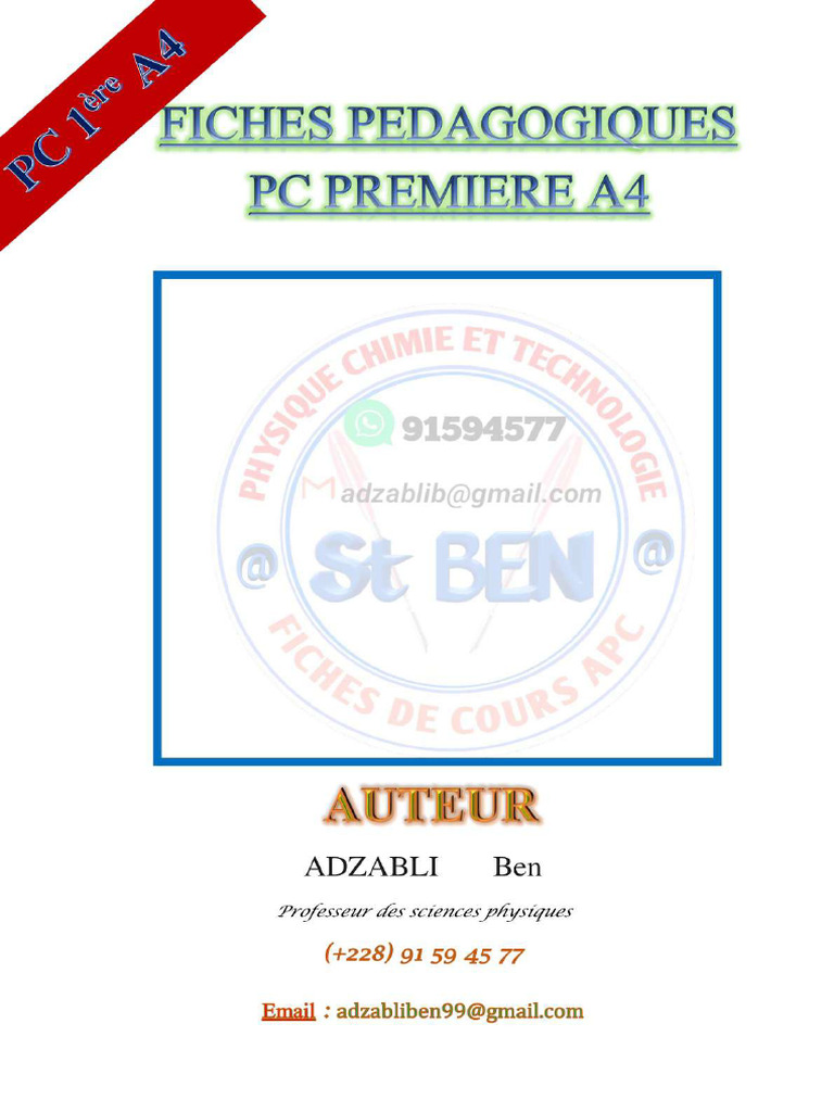 COURS DE PHYSIQUE-CHIMIE 1ère A4 ST BEN | PDF