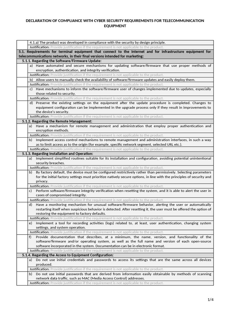 Declaration of Compliance With Cyber Security Requirements | PDF ...