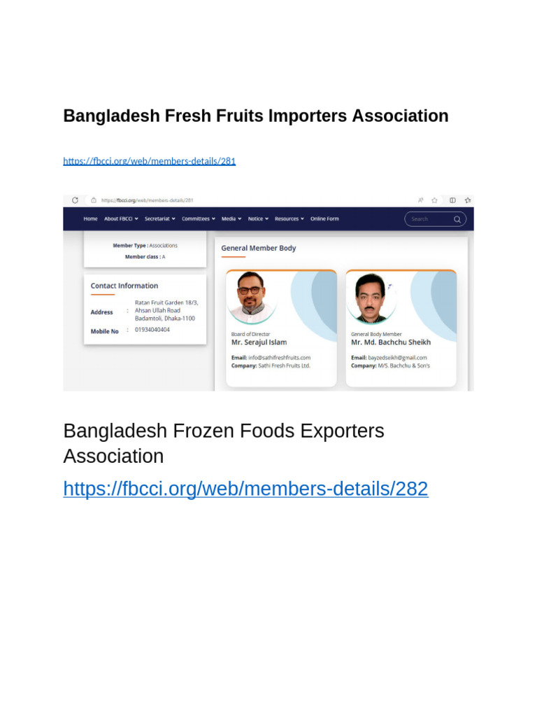 Bangladesh Fresh Fruits Importers Association List | PDF | Business ...