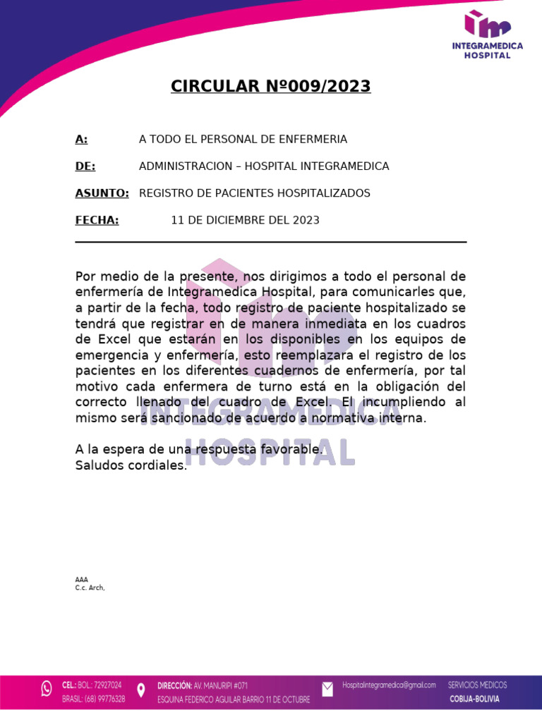 Circular 008-2023 Limpieza General Por Sectores | PDF