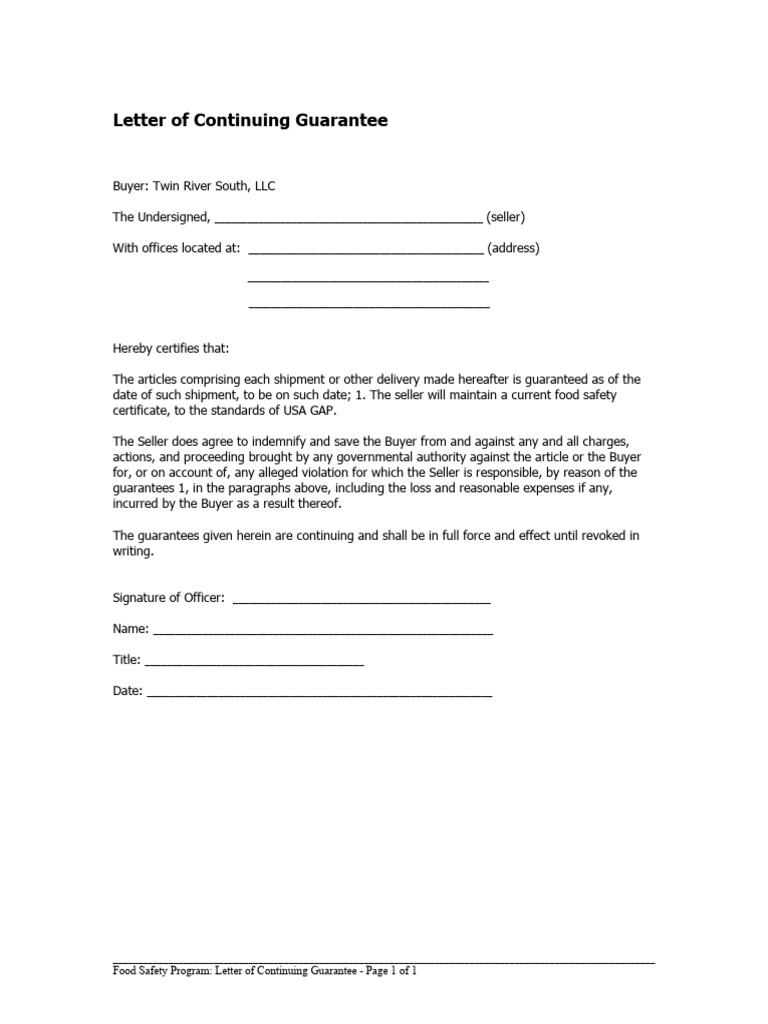 Letter of Continuing Guarantee | PDF