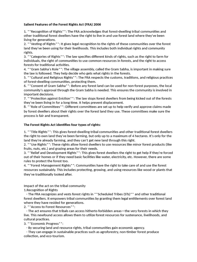 Salient Features of the Forest Rights Act 2006 | PDF