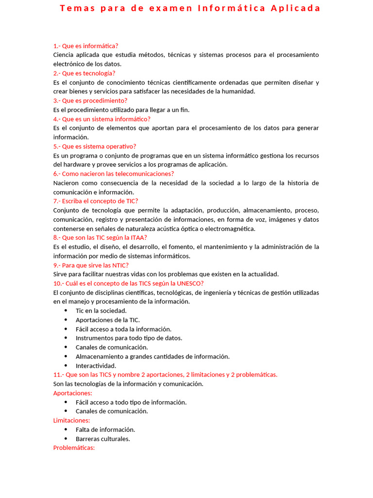 Temarios para Examen de Informatica Aplicada | PDF | Tecnología de ...