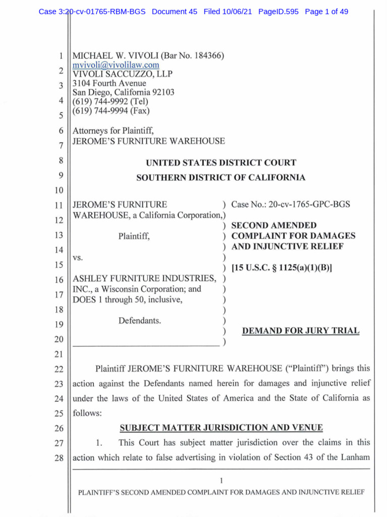Ashley Furniture First Amended Complaint | PDF