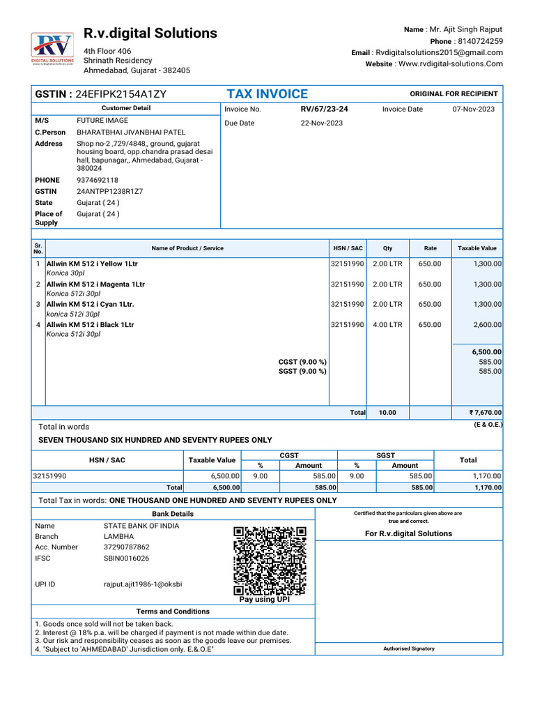Invoice RV 67-23-24 Future Image Bharatbhai Jivanbhai Patel | PDF ...