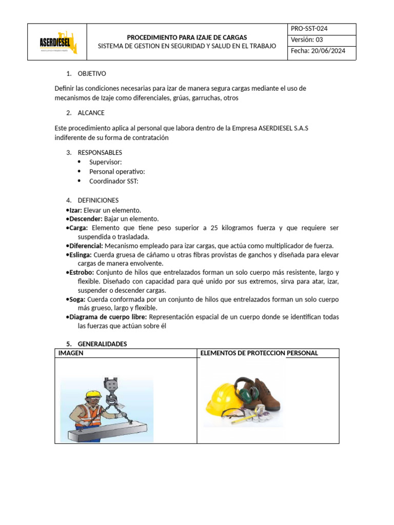 PRO-SST-024 Procedimiento para izaje de cargas | PDF