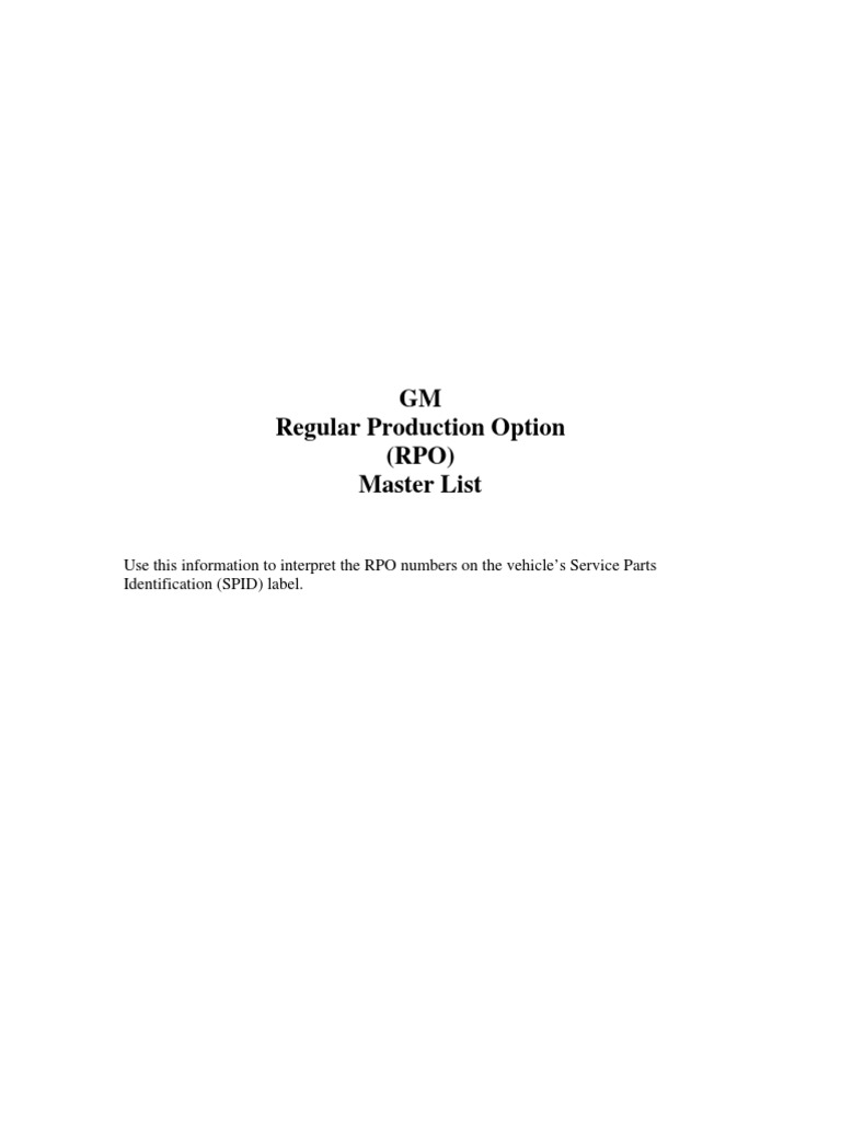GM Master Option Code List | PDF | Grey | White