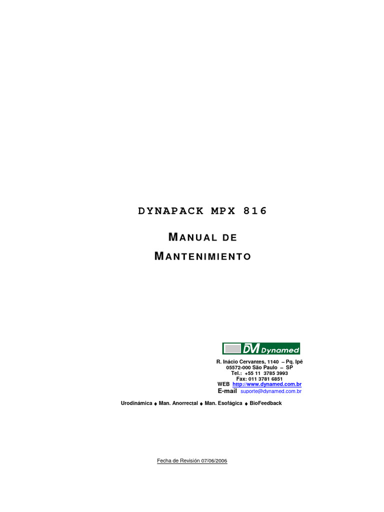 Manual de Servicio - Sistema Urodinamia Dynamed Plus (Megacentro 501) | PDF