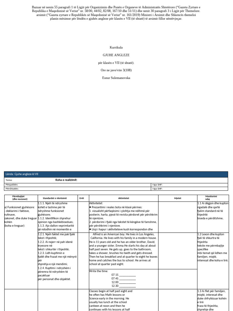 Kurikula Per Klasen e 7 | PDF