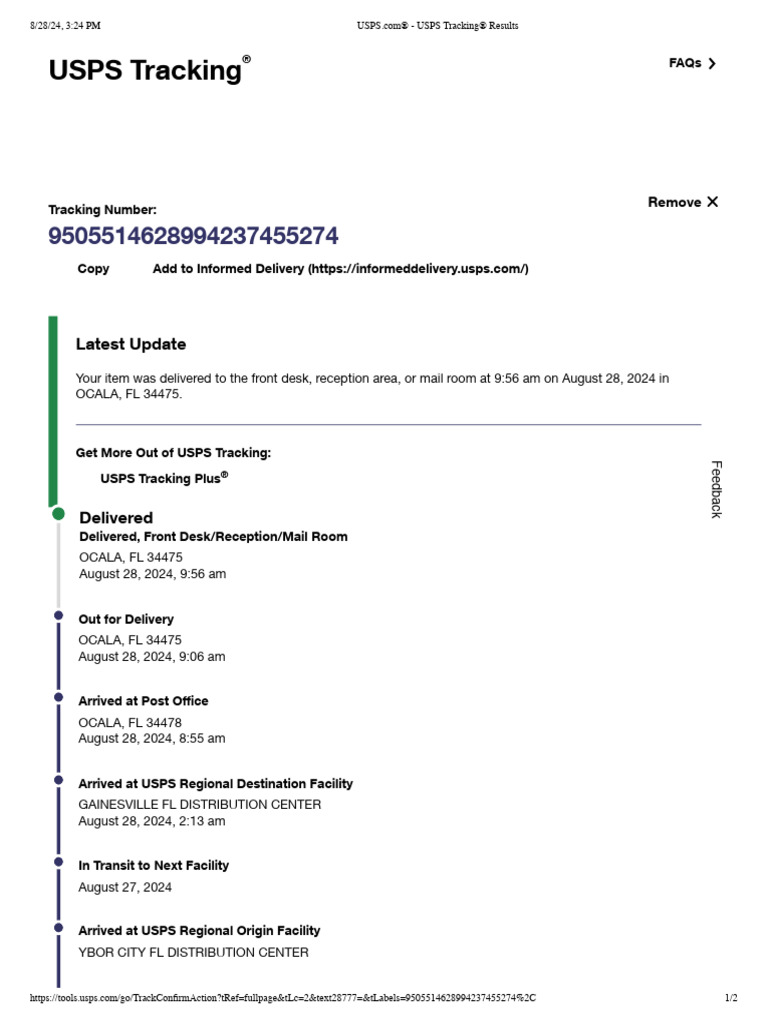 Delivery Confirmation USPS 9505514628994237455274 Citation AJM7NNE by ...