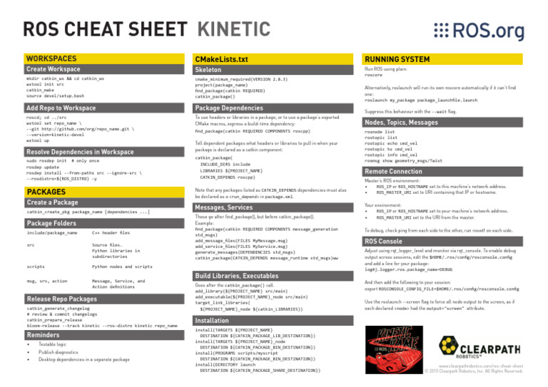 ROS Cheat Sheet Kinetic 2 | PDF