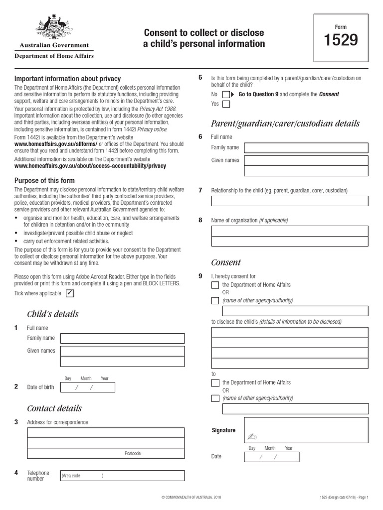 Parent/guardian/carer/custodian Details: Consent To Collect or Disclose ...