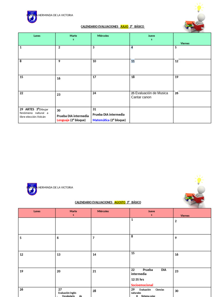 Calendario 3° Básico | PDF