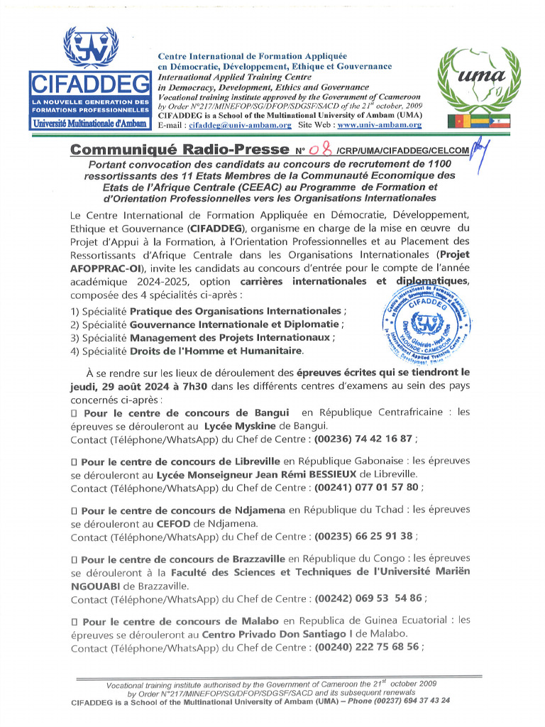 Convocation Candidats Concours AFOPPRAC-OI | PDF