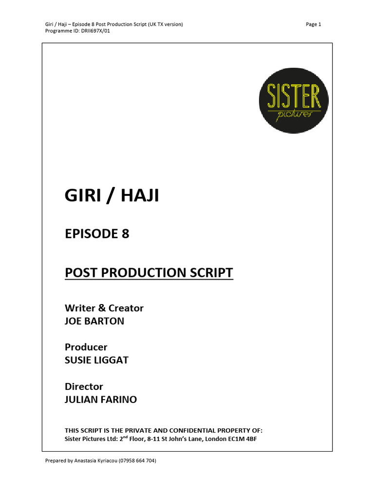 Giri Haji Ep8 Final Post Production Joe Barton | PDF