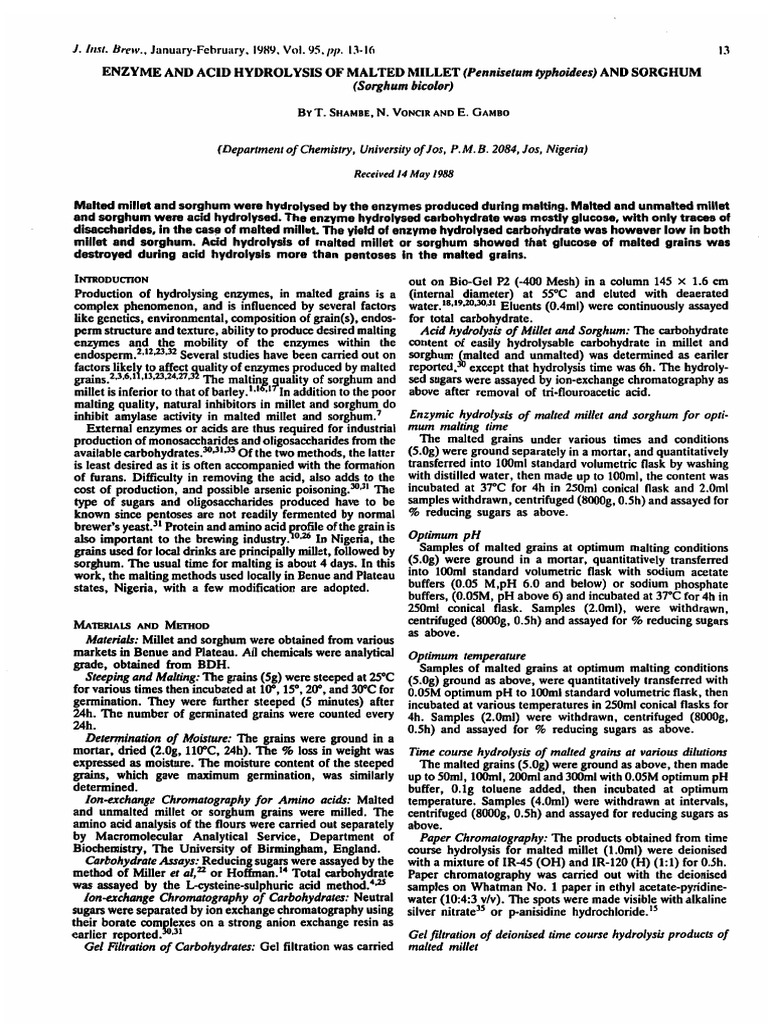 J Institute Brewing - January February 1989 - Shambe - EnZYME and ACID ...