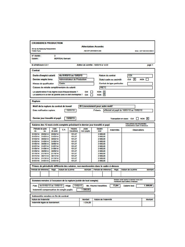 Attestation ASSEDIC | PDF