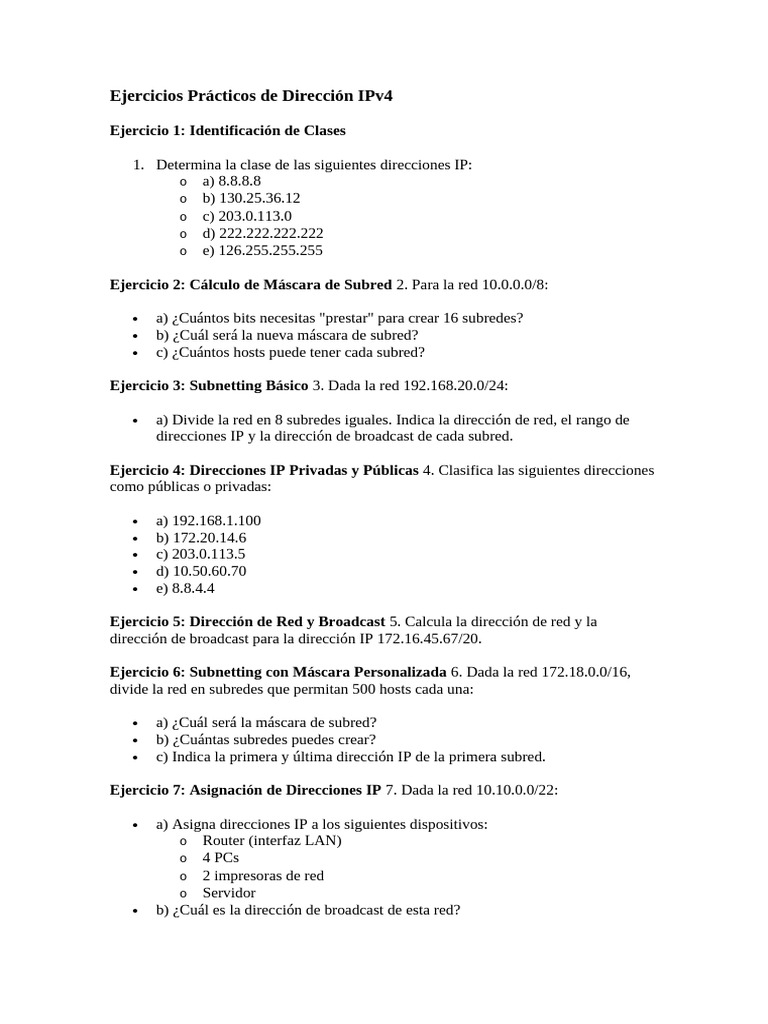 Ejercicios Prácticos de Dirección IPv4 | PDF